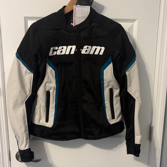 Jackets & Coats | Canam Black And White Motorcycle Jacket With Blue ...